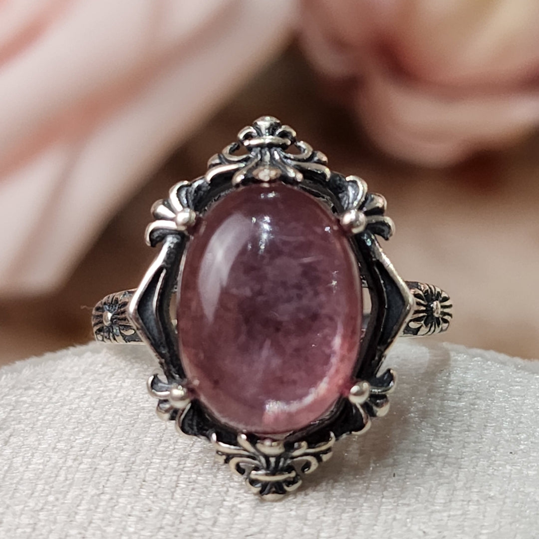 Gem Lepidolite Vintage Style Adjustable Ring .925 Silver for Anxiety S ...