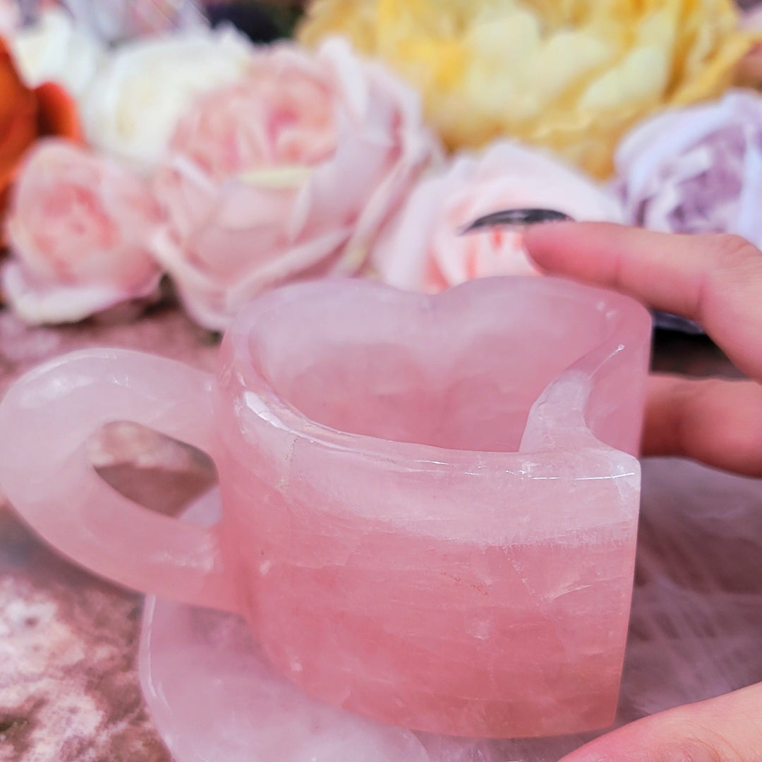 Enchanting Rose Quartz Heart Cup Set for Empowerment, Self Love and Ro ...