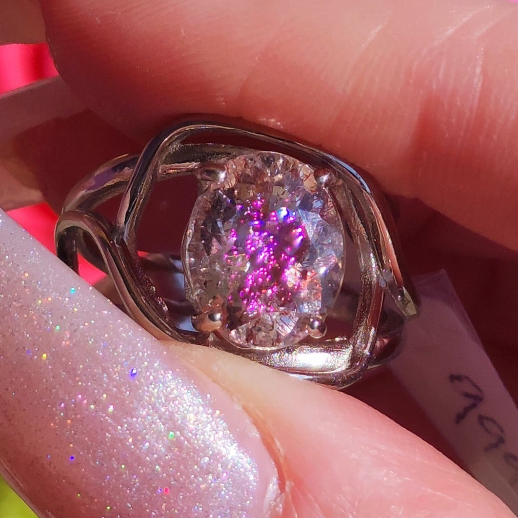 Pink Fire Covellite in Quartz .925 Silver Finger Bracelet for Spiritua ...